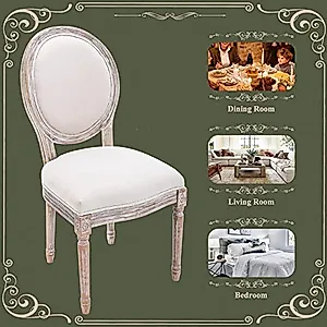 COLAMY Vintage Farmhouse Dining Chairs Set of 2, Upholstered French Country Dining Room Side Chairs with Round Back, Distressed Wood for Kitchen Living Room Bedroom