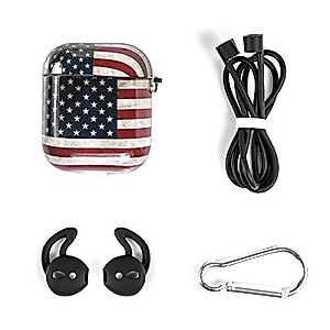 ROLEES Airpods Case,3 in 1 Cute Marble Airpods Accessories Protective Hard Case Cover Portable & Shockproof Women Girls Men with Keychain/Strap/Earhooks for Airpods 2/1 Charging Case (American Flag)