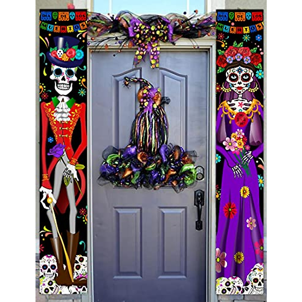Day of The Dead Decorations Dia De Los Muertos Decor Mexican Fiesta Sugar Skull Flowers Deocrations Hanging Wall Door Banner for Indoor Outdoor