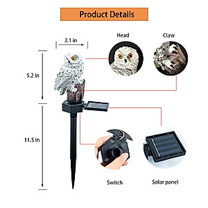 MXJIAELE Owl Solar Lights Garden for Home Decorations Owls Night Lights for Outdoor Garden Yard White Owls LED Light Stake Garden Decor (White
