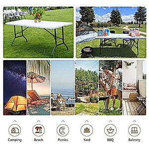 FDW 8FT Folding Table Camping Table Plastic Foldable Table Picnic Table for Outdoor Office Parties Camping