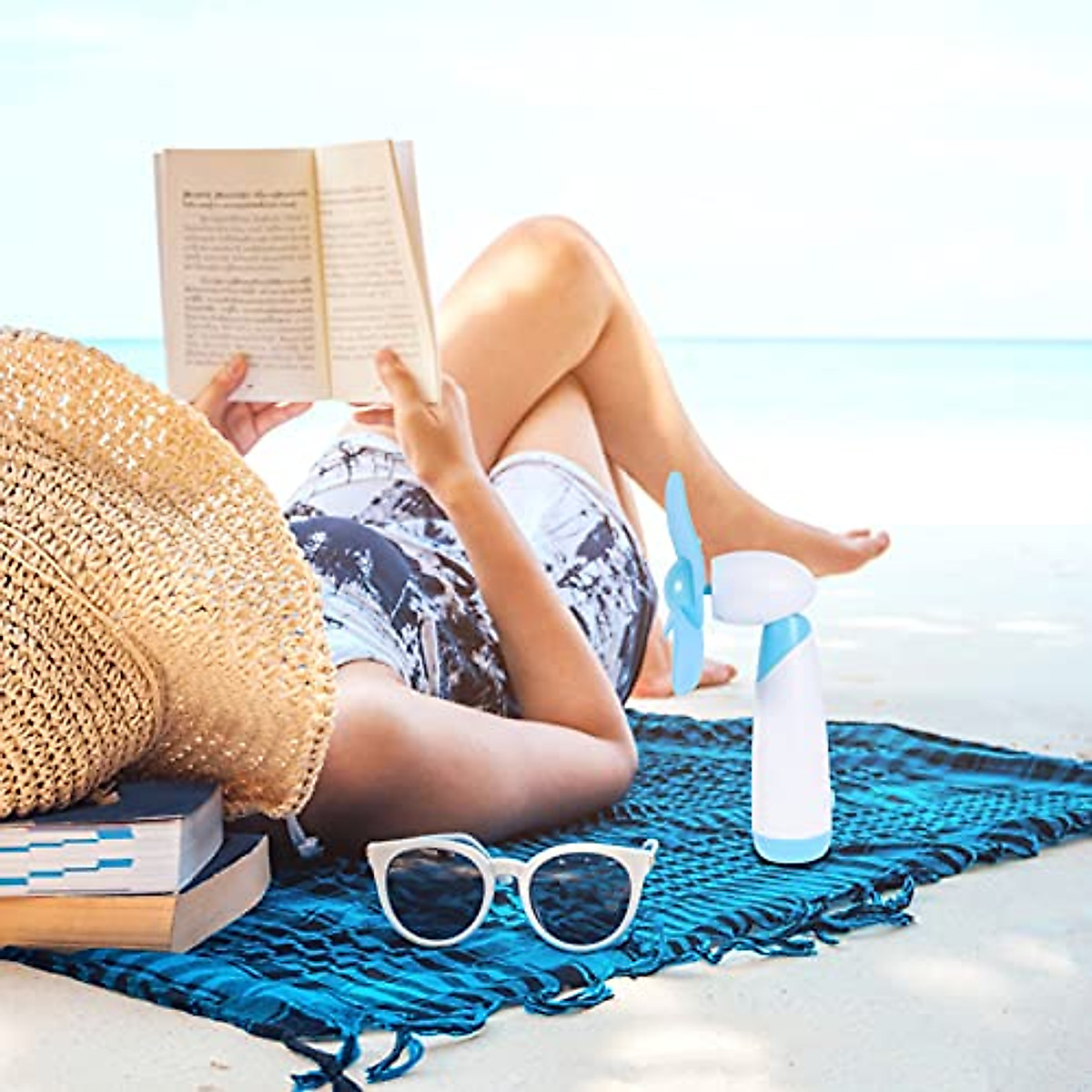 Veemoon 3pcs Ravel Blue High for Office Operated Home Portable with Blades Men Daily Mini Girls Personal Travelling Powered, Include Blades, Travel & Pocket Fan, Hand Desk Folding