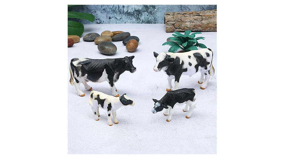 Realistic Farm Cow Toy Set - 4pcs Farm Animal Figurines for Kids