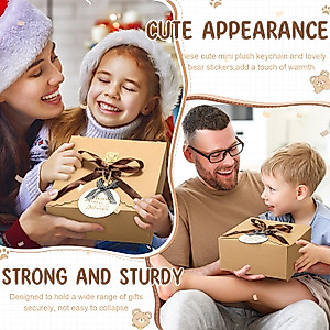 Leyndo 24 Sets Christmas Paper Gift Boxes with Stuffed Bear 8 x 8 x 4 Inch Bulk Large Christmas Gift Box with Lid Ribbon for Wedding Bridal Baby Shower Birthday Party Favor (Wood Round Tags)