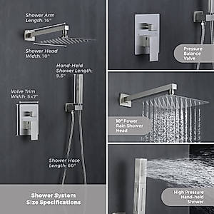 VANFOXLE 10 Inches Bathroom Luxury Rain Mixer Shower Combo Set Wall Mounted Rainfall Shower Head System Brushed Nickel Finish Shower Faucet Rough-In