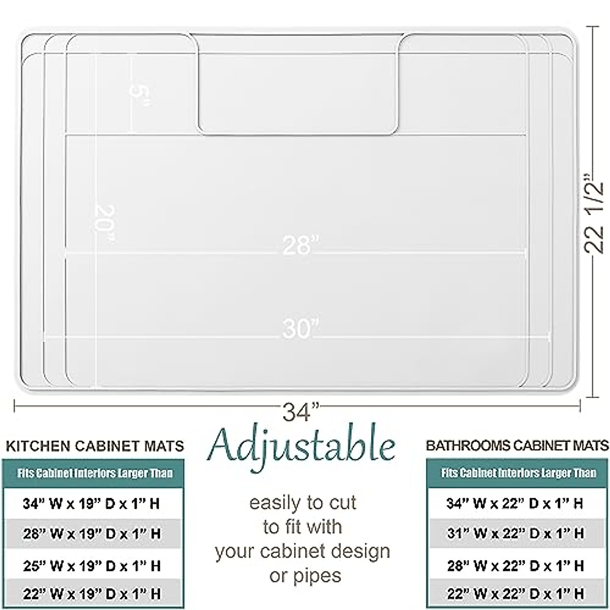 The Original Under Sink Mat - Silicone Waterproof mat, Adjustable, Easy to Clean, Kitchen cabinet liner, Disifenction Surface - 34" x 22" or smaller
