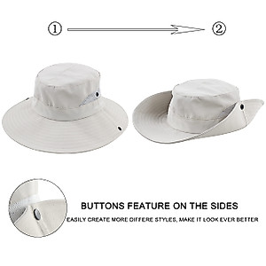 Women Ponytail Summer Sun Hat Wide Brim UV Hats Floppy Bucket Cap for Safari Beach Fishing Gardening Pure Beige