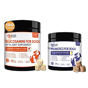 NATURE TARGET Glucosamine and Probiotics for Dogs, Chicken-Flavored Joint Supplement for Dogs, Duck-Flavored Dog Probiotics