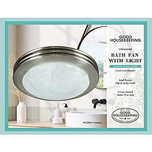 Good Housekeeping Yorkshire Decorative Bathroom Ventilation Exhaust Fan with Lighting, Brushed Nickel