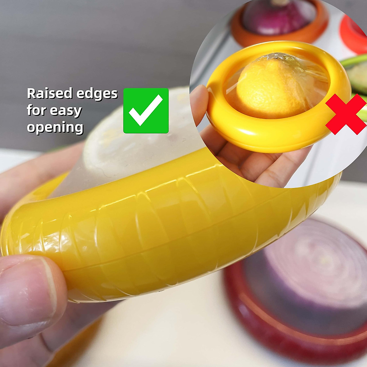 Taoddoe Silicone Avocado Saver Onion Storage, Set of 4 Reusable Fruit Containers for Fridge,Airtight Fresh Vegetable Keeper for Garlic, Onions, Lemon Freshness Box