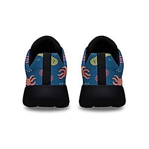 Men Women Walking Running Shoes,Octopus Lightweight Breathable Mesh Tennis Shoes Non Slip Athletic Workout Gym Sneakers Black Size 4
