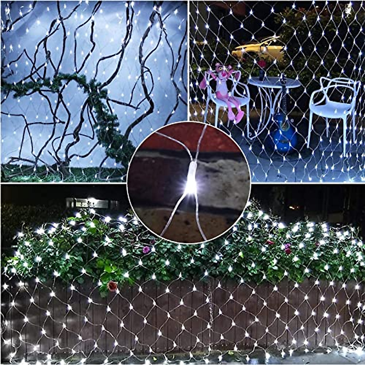 Solar Net Lights Outdoor Waterproof, 9.8FT×6.6FT 192-LED Outdoor Christmas Mesh Lights with 8 Modes for Bush Garage Fence Lawn Garden Park Valentine's Day Christmas Decoration(White)