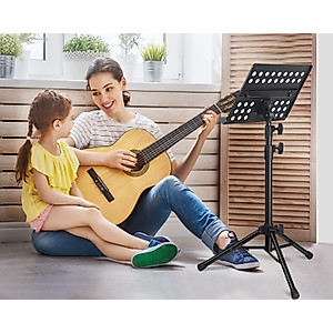 Vekkia Sheet Music Stand-Metal Professional Portable Perforated Music Stand with Carrying Bag,Folding Adjustable Music Holder,Super Sturdy suitable for Instrumental Performance & Band & Travel