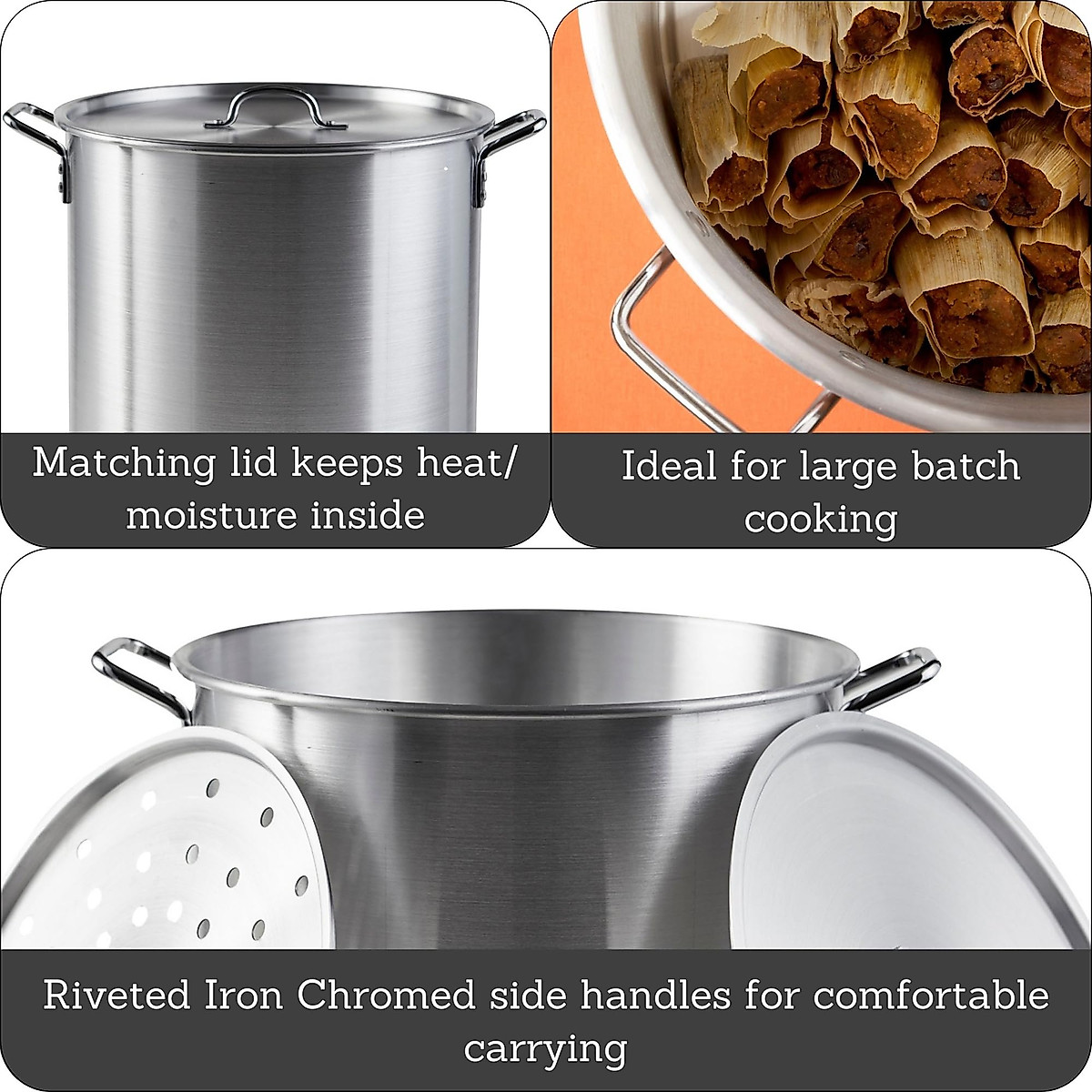 IMUSA Aluminum Steamer Dual Piece Set, 28Qt and 10Qt, Silver