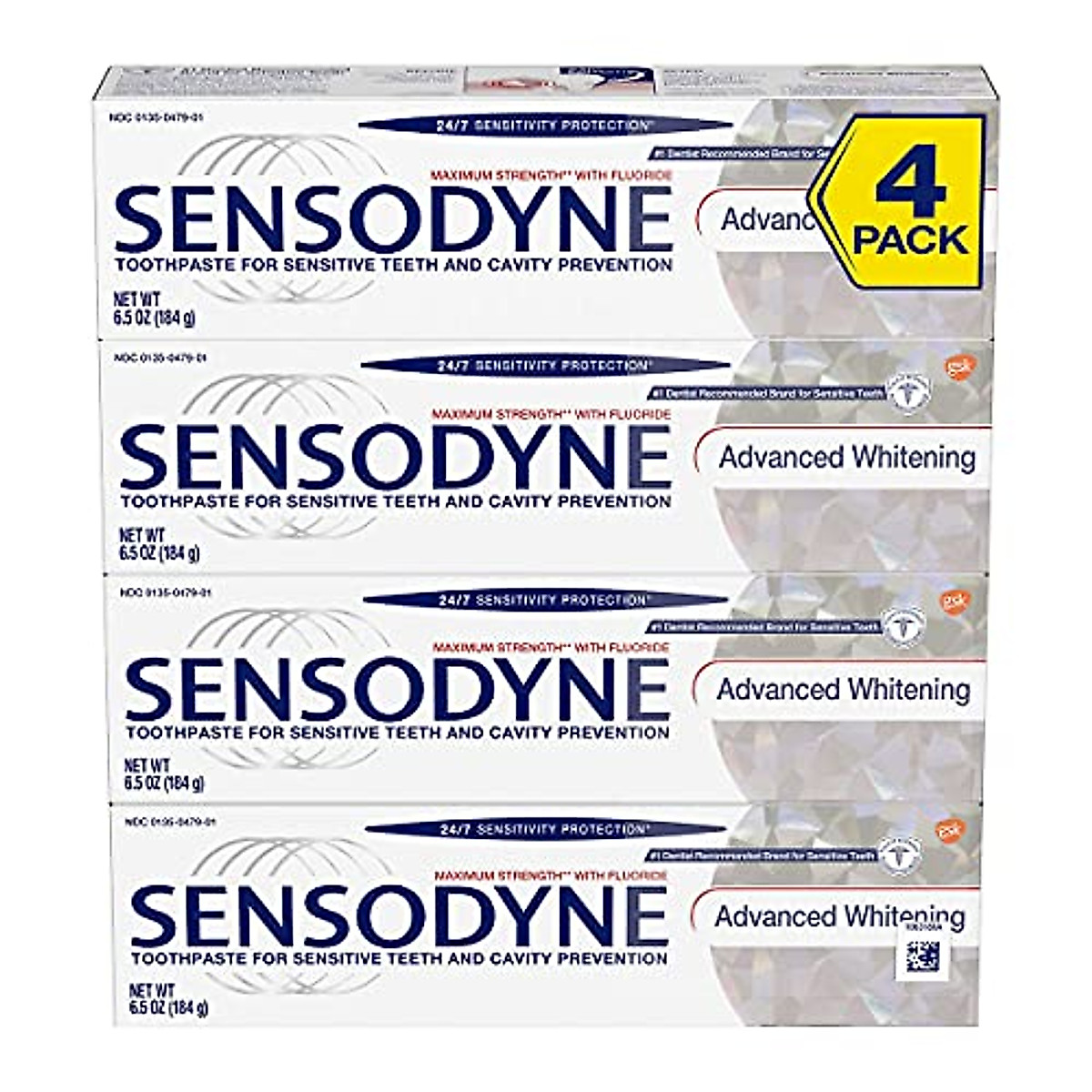 SENSODYNE Advanced Whitening Toothpaste, 6.5 oz, 4-Pack