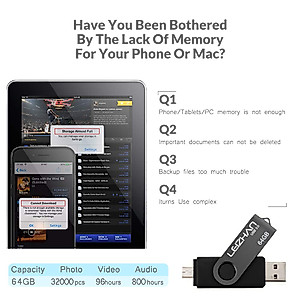 USB 3.0 128GB Micro Flash Drive OTG Photo Stick for Samsung Galaxy S7,S7Edge,S6,S6 Edge, S5,S4,S3,J7,J3,Note5,Note4 USB Drive,Black