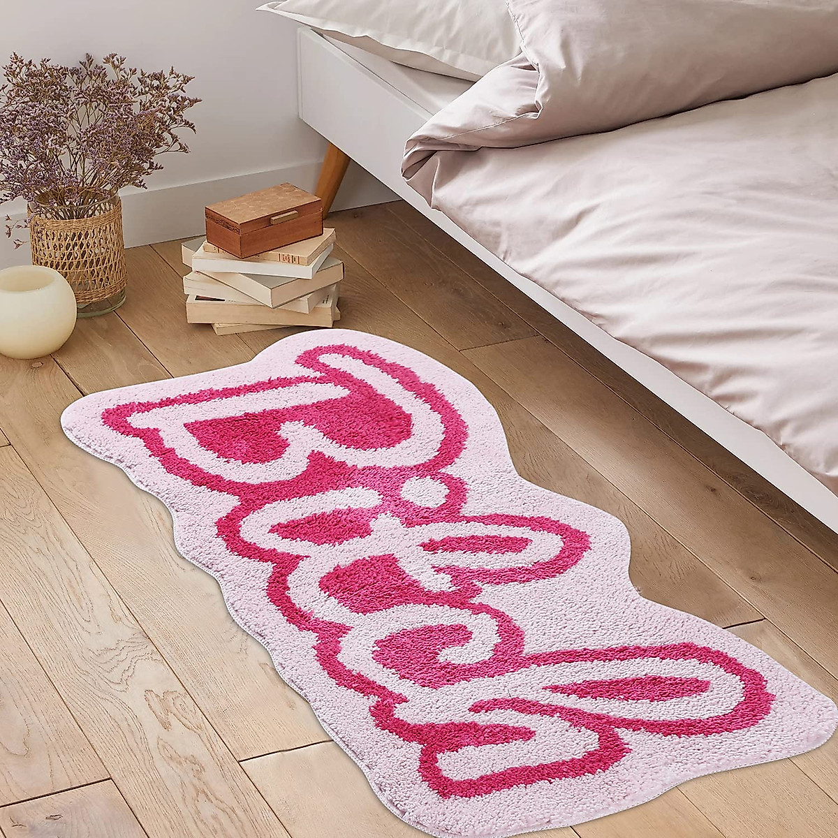 Carmoion Funny Cute Rugs for Bedroom Bathroom Dorm Kitchen Non Slip Rubber Backed Machine Washable,Funky Cool Rugs Colorful Fluffy Shaggy Bedside Accent Rug 35"x18"(Pink)