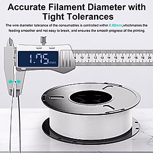 WEEFUN PLA 3D Printer Filament, 1.75mm Filament 3D Printing Materials, Dimensional Accuracy +/- 0.02mm, White PLA Filament for 3D Printer, 1KG Spool
