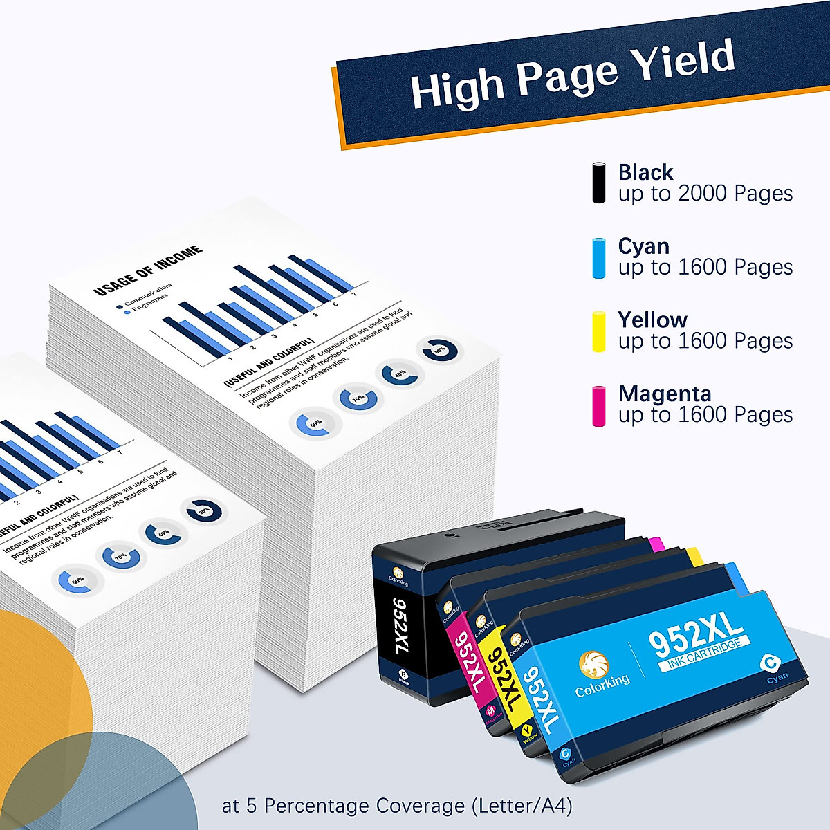 ColorKing Remanufactured 952 XL Ink Cartridges Replacement for HP 952XL Ink Cartridges Combo Pack for HP OfficeJet Pro 8710 8720 7740 7720 8210 8715 8725 8740 8702 Printer(Black,Cyan,Magenta,Yellow)