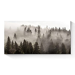 SunFlax Foggy Forest Canvas Wall Art: Mountain Landscape Picture Nature Misty Pine Trees Artwork Large Black and White Painting Print for Modern Living Room Bedroom Office
