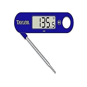 Taylor 1476FDA Compact Folding Probe Digital Thermometer with Magnet and Lanyard, 6.60' Height, 5.06' Width, 0.75' Length, Blue