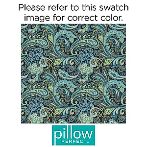 Pillow Perfect Paisley Indoor/Outdoor Split Back Chaise Lounge Cushion with Ties, Plush Fiber Fill, Weather, and Fade Resistant, 72.5" x 21", Blue/Green Pretty,