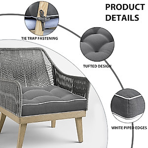 Favoyard Patio Cushions 19 x 19 Inch Indoor & Outdoor Chair Cushions Water-Resistant Seat Cushion for Patio Furniture 3-Year Color Fastness Square Tufted Couch Chair Pads with Ties, 2 Pack, Dark Gray