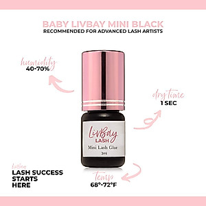 LivBay Lash Glue - Baby, Original Mini, Eyelash Adhesive, 4-6 Weeks Retention, 1 Second Dry Time, Professional Use Only, Black, 3ml