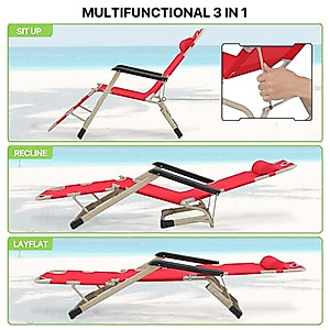 Magshion Folding Reclining 3-Position Patio Chairs Outdoor Chaise Lounge Chairs Patio Furniture Folding Portable Outside Recliner Chair for Poolside Backyard and Beach, 300 lbs (Red)