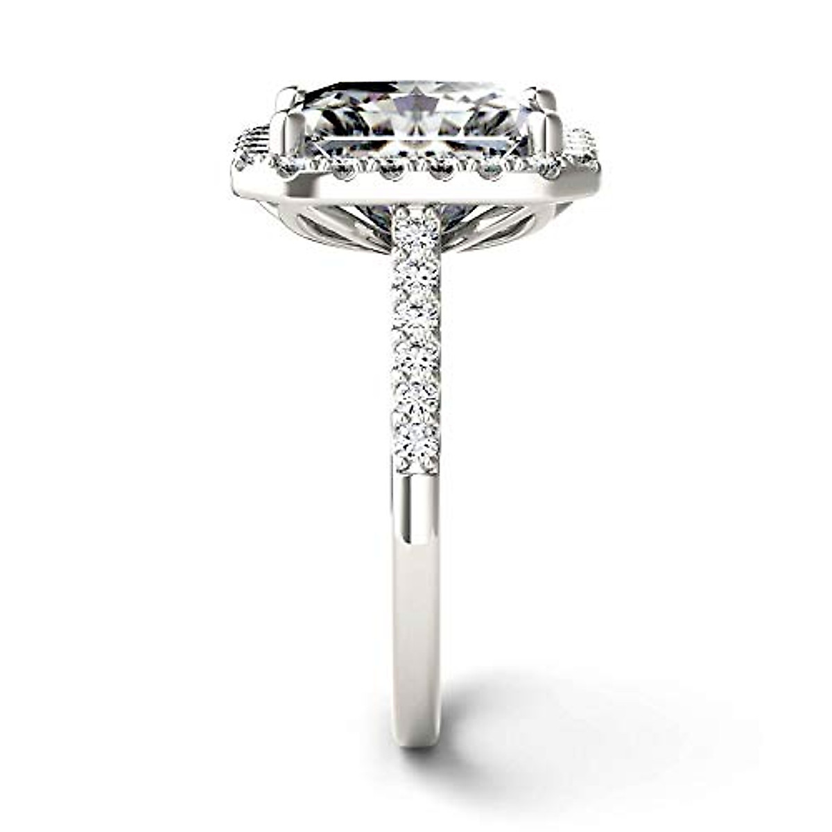 Charles & Colvard Created Moissanite 10x8mm Radiant Cut Engagement Ring for Women | 4.41 cttw DEW | Lab Grown | Solid 14K White Gold with Rhodium | Size 5