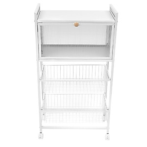 HuaShuani Kitchen Storage Rack, Bread Rack Coffee Station Microwave Rack Storage Rack Kitchen Cart, 4 Level Kitchen Drain Rack, Cutlery, Wine, POTS and Pans, 4 Universal Wheels (White)
