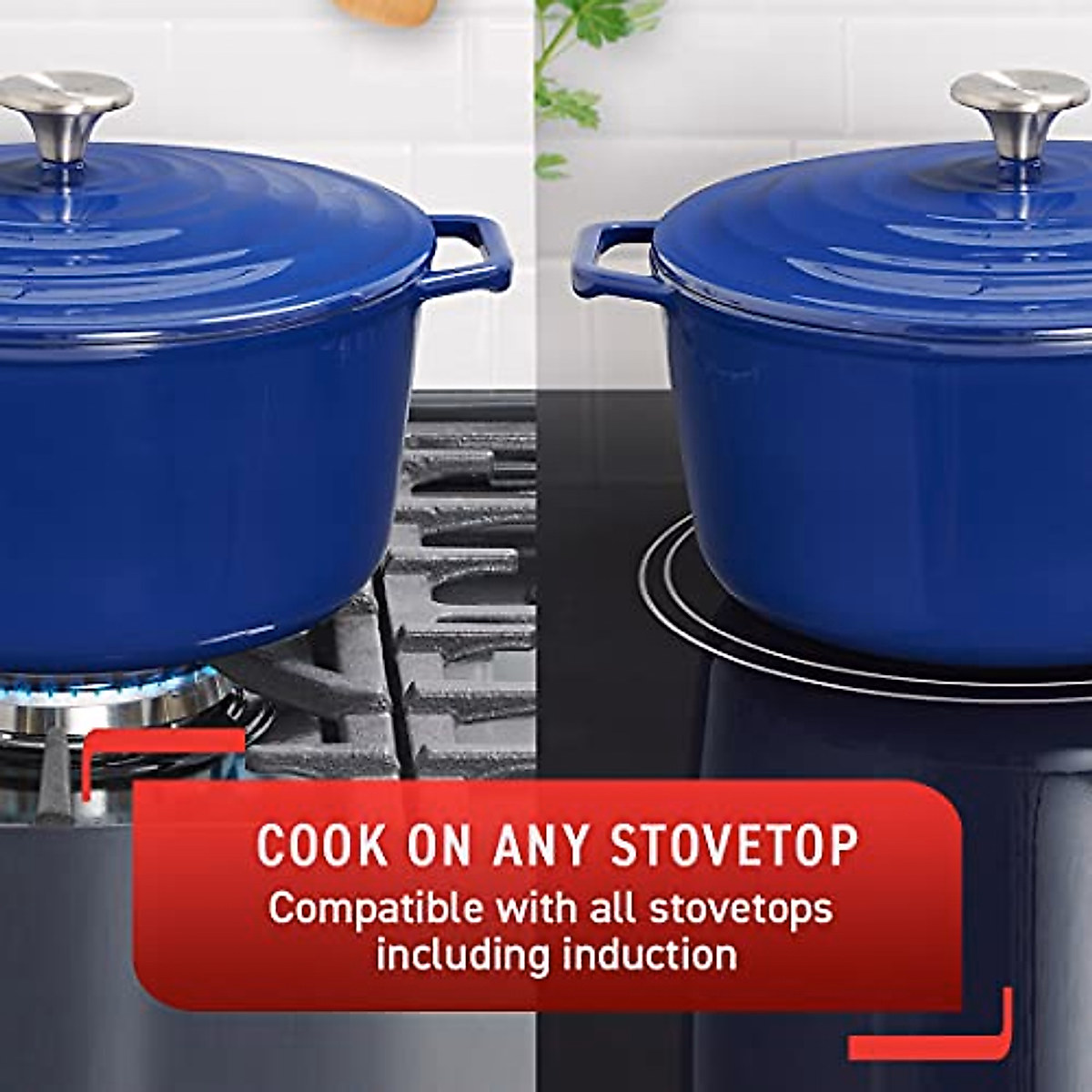 T-fal Enameled Cast Iron Round Dutch Oven with Lid, 6 quart, Blue