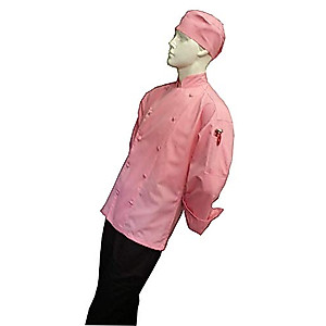 CHEFSKIN Pink Chef Jacket Coat Cool Soft Twill Fabric Beautiful + Hat (XL-54 in.chest)