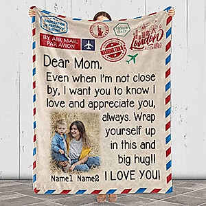 Kreativfy Customized Photo Blanket for Mom from Son- A Heartfelt Gift for Birthday or Mother's Day, Proudly Printed in USA, Silky Smooth and Super Warm