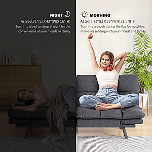 AMICLIBER Futon Sofa Bed Couch,Memory Foam Convertible Futon Couch,Linen Fabric Loveseat Sleeper Sofa Bed,Small Splitback Modern Sofa Bed for Living Room,Office,Apartment,Deep Grey