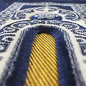 Modefa Islamic Prayer Rug - Double Plush Large & Wide Velvet Carpet - Traditional Muslim Janamaz Sajada - Thick Turkish Prayer Mat for Men & Women- Ramadan or Eid Gift - Floral Mihrab (Navy Blue)