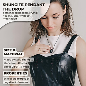 Karelian Heritage Shungite Drop Minimalist Pendant | Natural Amulet Black Crystal Pendant Elegant Jewelry | Defender Shield Protection Necklace Stone | Chakra Healing Crystal Necklace Meditation PE02