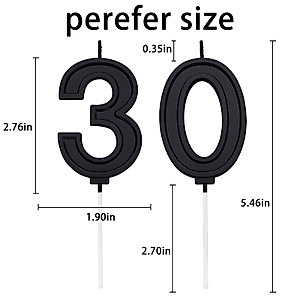 Black 30 Number Birthday Candle for Cake, 2.76 Inch Number Cake Candles for Wedding Anniversary Decoration Happy Birthday Party Celebration