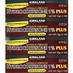 Kirkland Signature Maximum Strength Hydrocortisone Cream 1% with Aloe, 2-ounce (pack of 4)