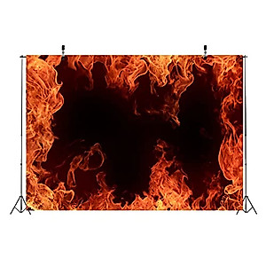 BELECO 7x5ft Fabric Fire Backdrop for Party Photoshoot Roaring Flame Backdrop Poster Black Background for Bonfire Party School Activities Birthday Party Decorations Baby Kids Adults Photo Props