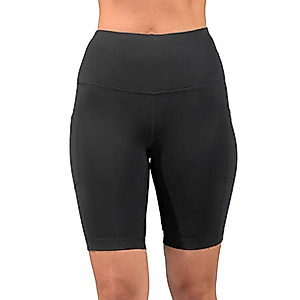 90 Degree By Reflex - High Waist Power Flex Biker Shorts with Side Pockets - 5", 7", 9" - Black 9" - Medium