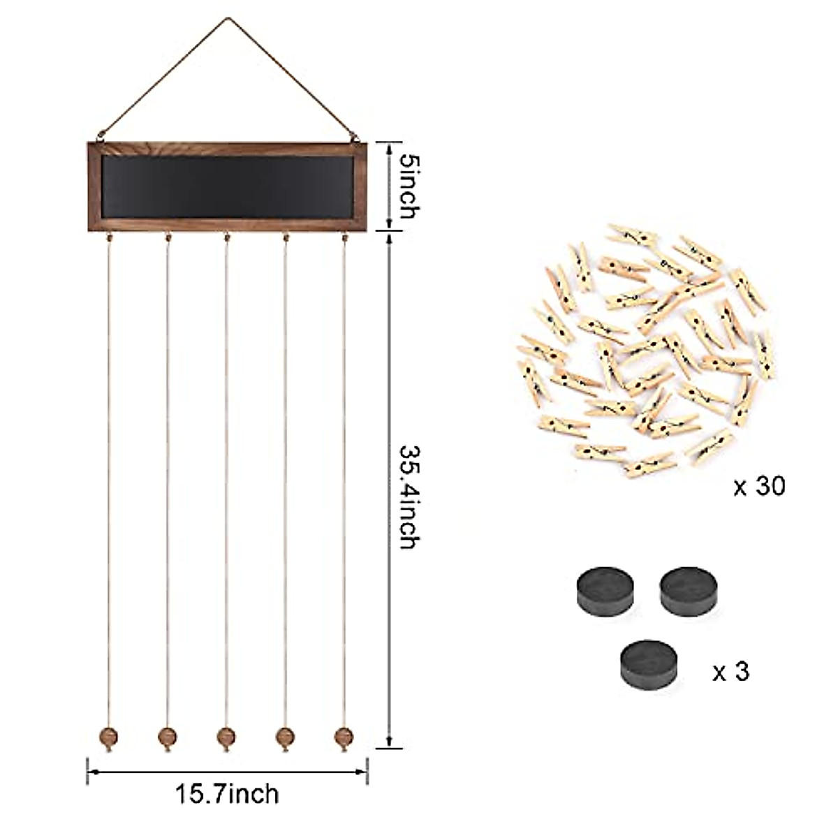 Bikoney Picture Frames Collage Photo Hanging Display Picture Board Wood Rustic Frames for Wall Decor and Dorm Room Decor with Blackboard and 30 Clips Carbonized Black