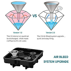Diamond Ice Cube Molds - Large Diamonds Shaped Clear Ice Cubes Mold Silicone Tray Maker Big Size 2 inch Diamond Shape with Lid BPA Free for Cocktails and Freezer Whiskey (1 Pack 4Holes)