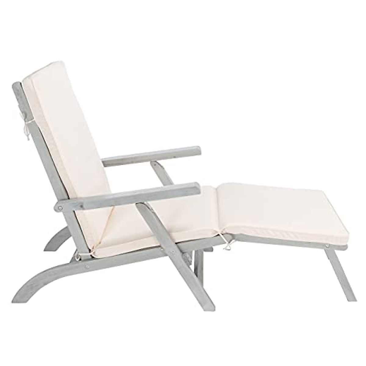 SAFAVIEH Outdoor Collection Palmdale Grey Solid Wood/Beige Cushion Chaise Lounge Chair (PAT7015D)
