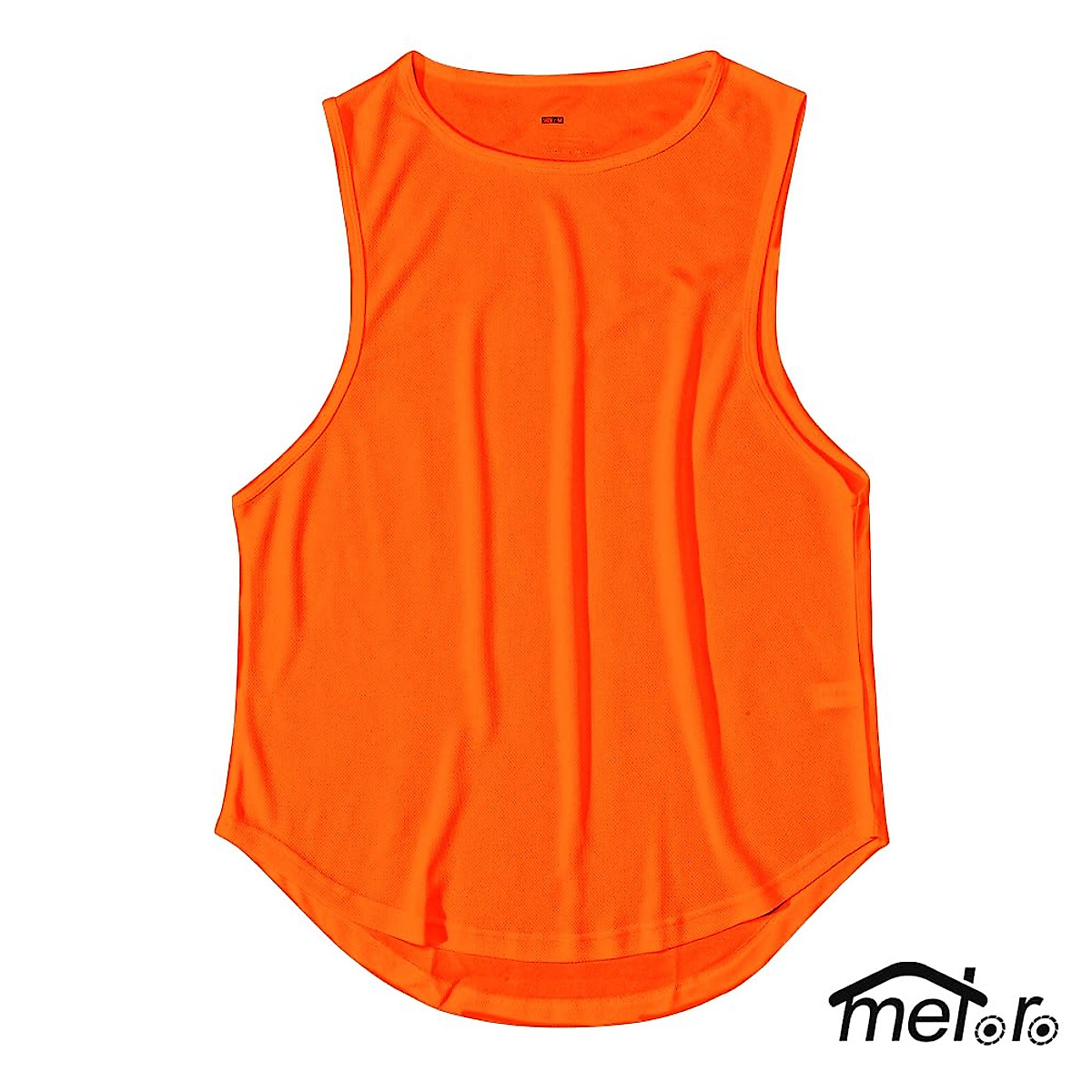 meioro Men's Mesh Tank Top Orange Shirt Quick Dry Sleeveless Shirts Fitting Muscle Tank Tops Sport Round Neck T-Shirt