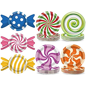 70PCS Christmas peppermint Candy Paper Plates Candyland Party Decorations Candy Disposable Plates Colorful Lollipop Sweet Candy Dessert Plates for Candyland Holiday Xmas Birthday Baby Shower Party