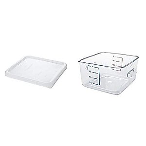 Rubbermaid Commercial Carb-X Space Saving Food Service Container, 4 Quart Clear WITH White Lid (FG630400CLR and FG650900WHT)