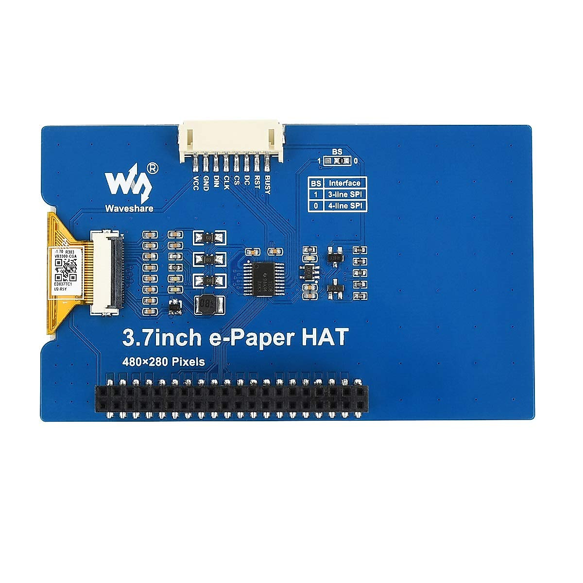 waveshare 3.7inch E-Ink Display HAT for Raspberry Pi 4B/3B+/3B/2B/Zero/Zero W/WH,Jetson Nano 480×280 Pixels Black White eink Display e-Paper HAT,4 Grey Scales,SPI Interface