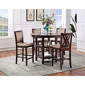 New Classic Furniture Amy 5-Piece Counter Dining Table Set, Cherry