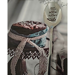 Tea Book Gifts Spoon for Women Men Drink Tea Read Book be Happy Spoon for Daughter Friends Tea Book Lover Gift for Teen Christmas Birthday Gifts for Tea Book Lover Spoons